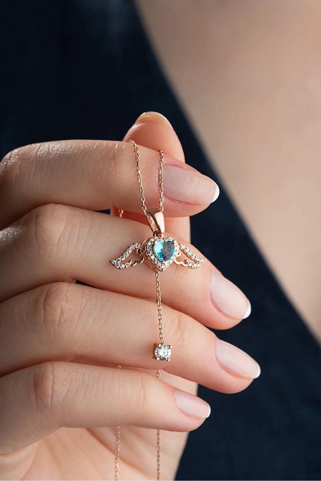 Angel Wing Heart Necklace With Birthstone: Dainty Guardian Angel ...