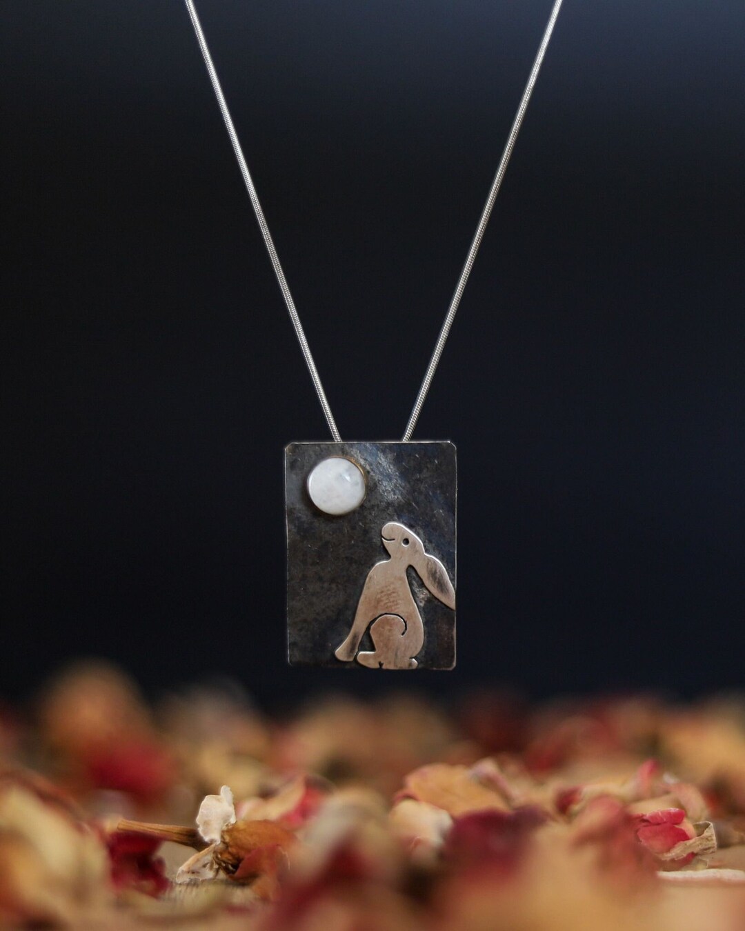 925 Sterling Silver Rabbit Necklace With Moonstone: Handmade Cute Bunny ...