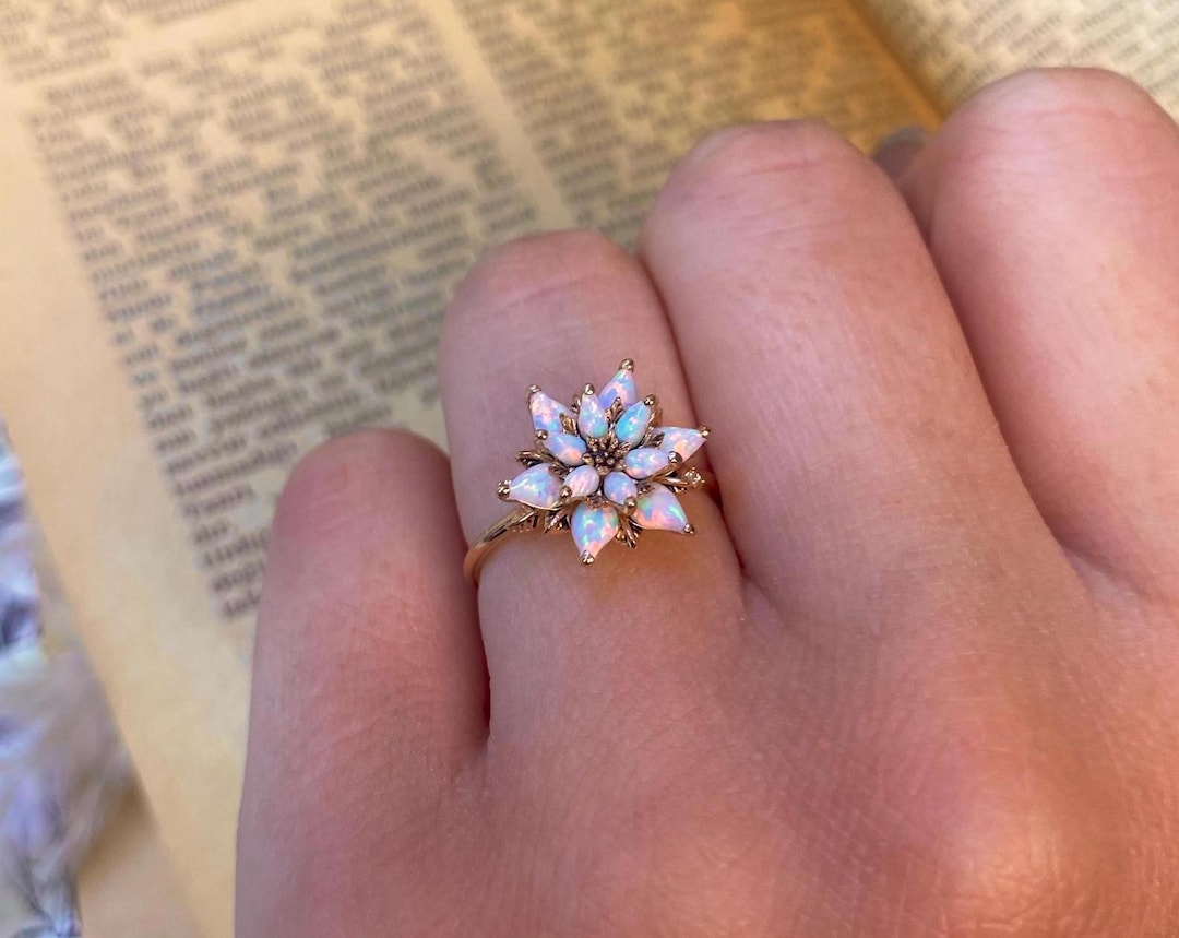 Unique Opal Lotus Flower Solid Gold Ring, Handmade Opal Gemstone Lotus ...
