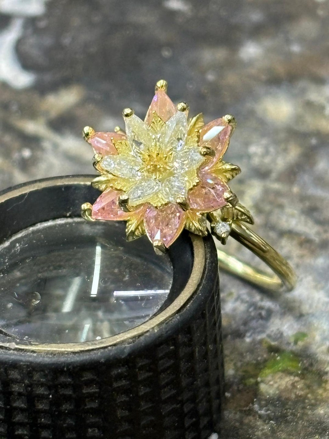 New Model Two-color Unique Lotus Flower Ring Desing, Two Birthstones ...