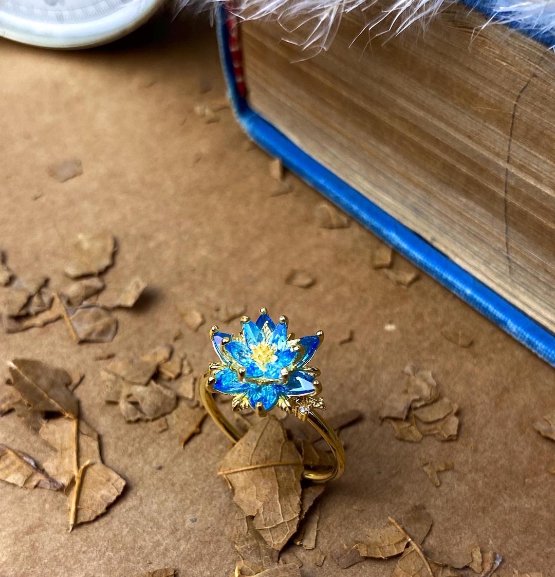 Unique Valentine's Day Lotus Flower Aqumarine Ring, Unique Lotus ...