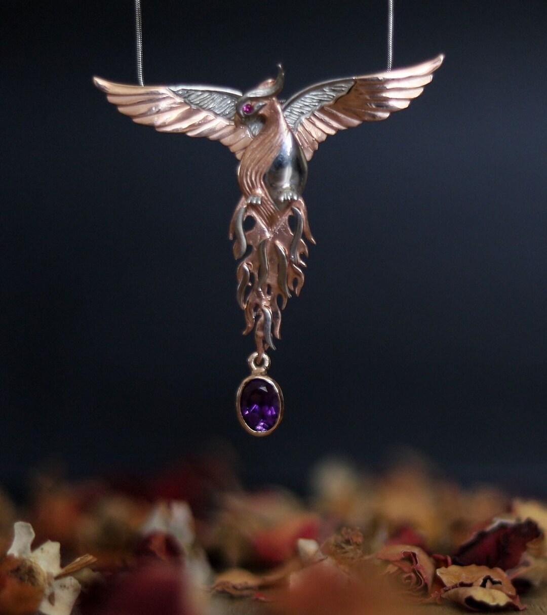 925k Solid Silver Phoenix Necklace Handcrafted Jewelry Amethyst ...