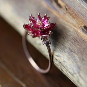 Lotus Flower Ring, Sapphire Birthstone Ring for Woman, Unique Valnetine ...