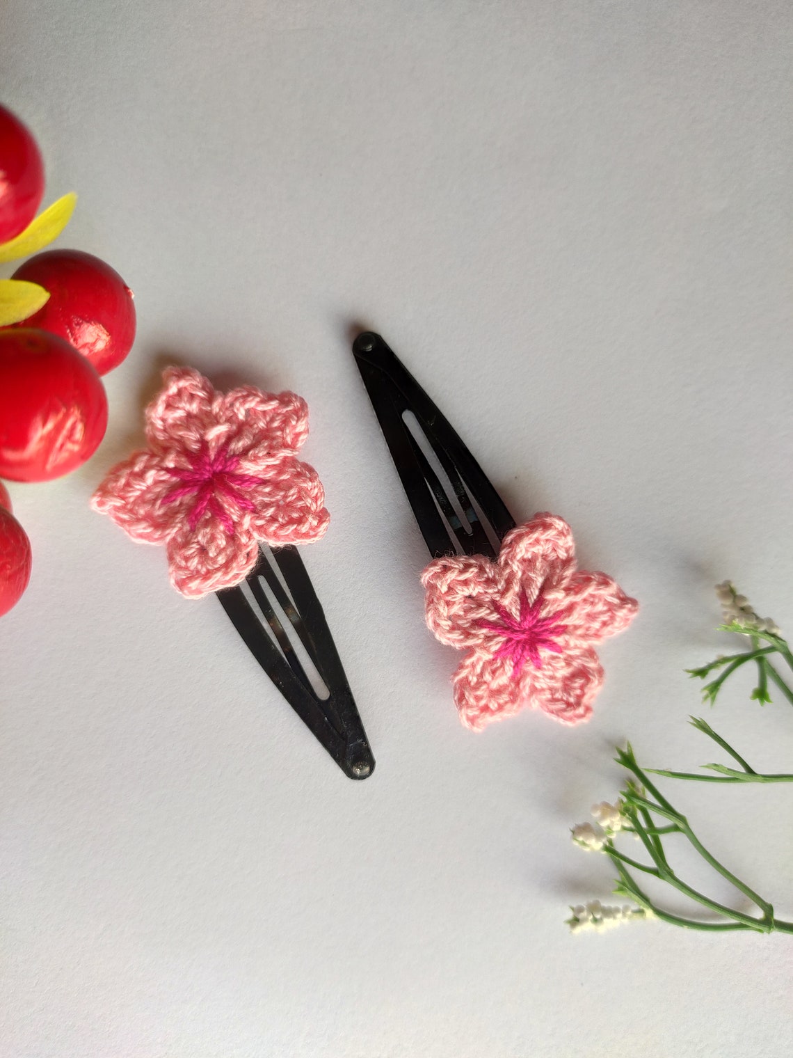 Cherry Blossom Tic Tac Clips - Handmade Beautiful Crochet Hair Clips - Etsy