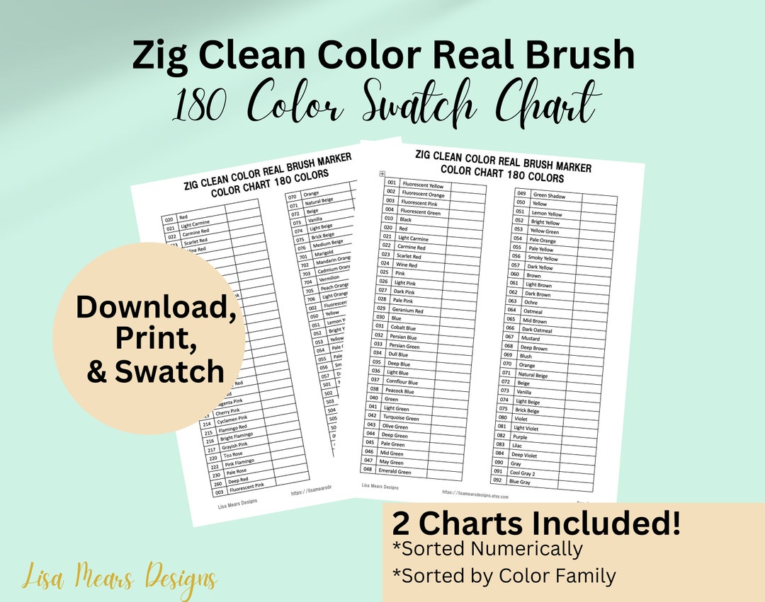 Zig 180 Clean Color Real Brush Markers Swatch Chart - Etsy