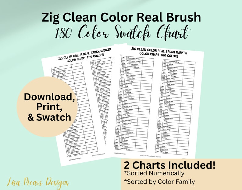 Zig 180 Clean Color Real Brush Markers Swatch Chart - Etsy