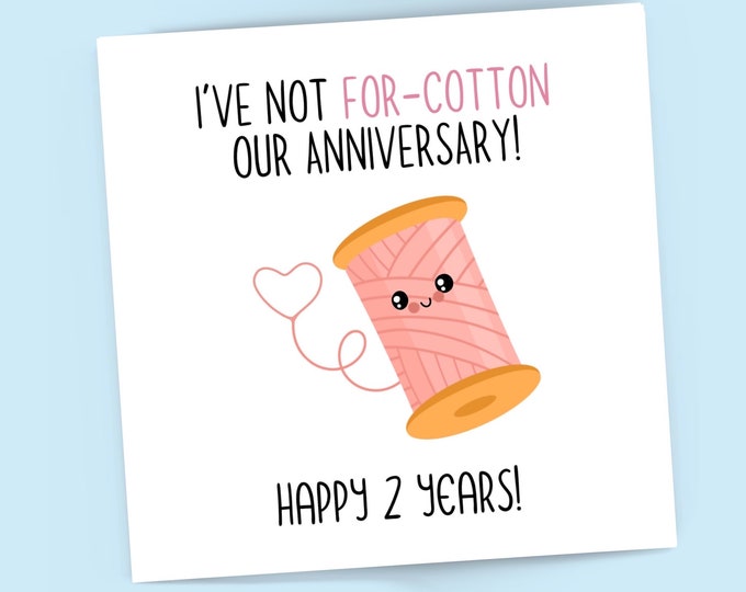 2nd Anniversary Card Stiched With Love 2 Years Strong Happy Cotton Cute ...