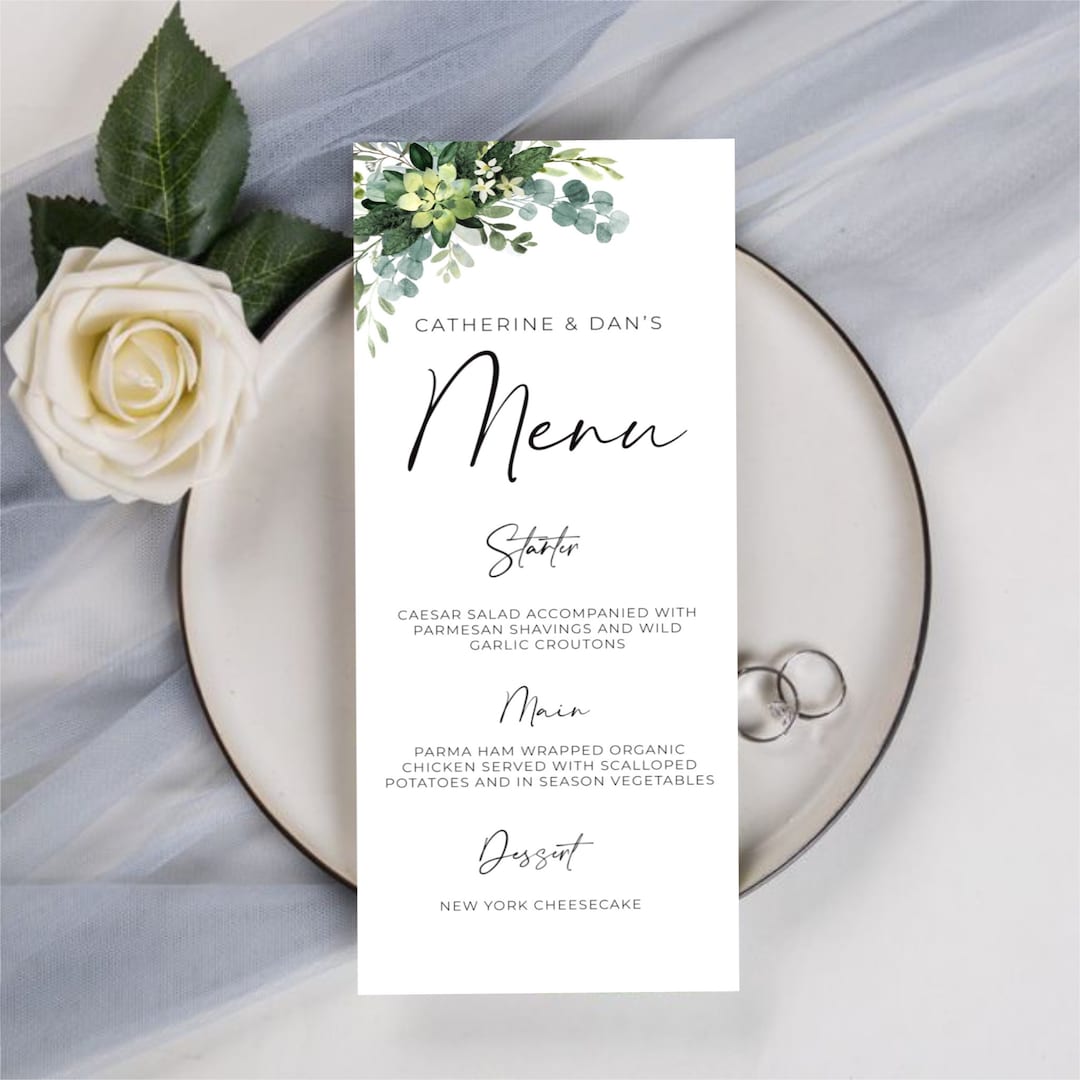 Wedding Menu Cards X 10, Personalised Name Table Dinner Cards, Favours ...