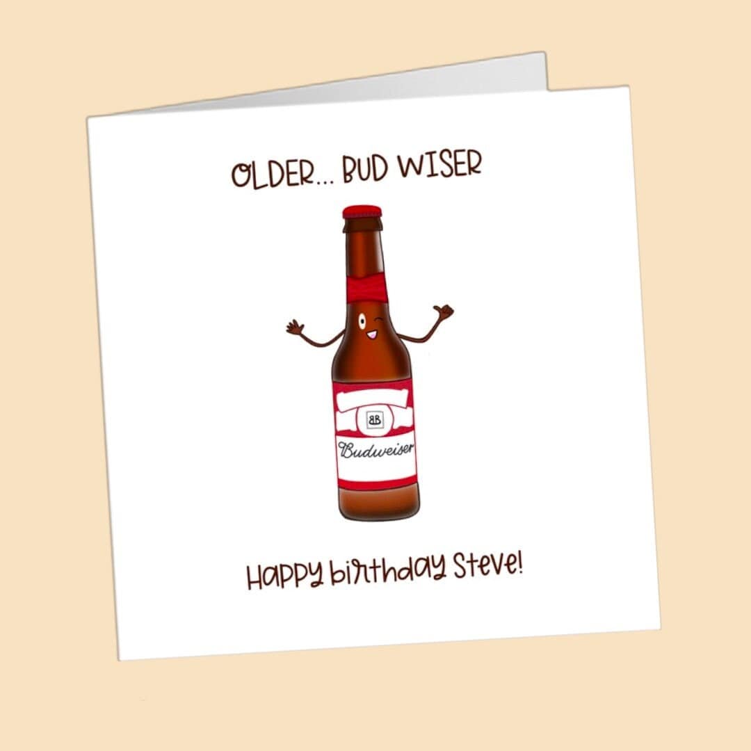 Old Beer Birthday Card, Budweiser Older but Wiser Joke Card, Beer Gift ...