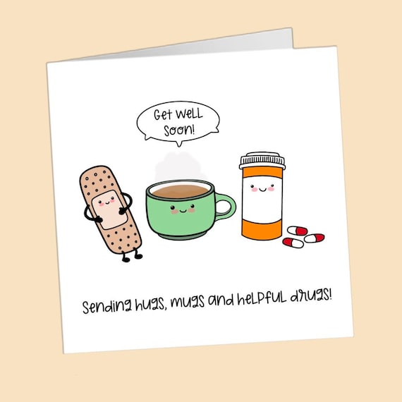 Funny Get Well Soon Card Sending Hugs Mugs and Helpful - Etsy