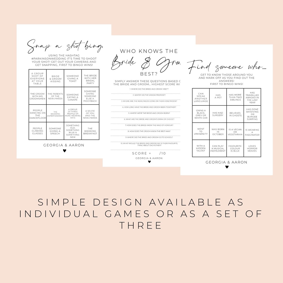 Wedding Table Games Personalised Wedding Activity Cards Ice | Etsy