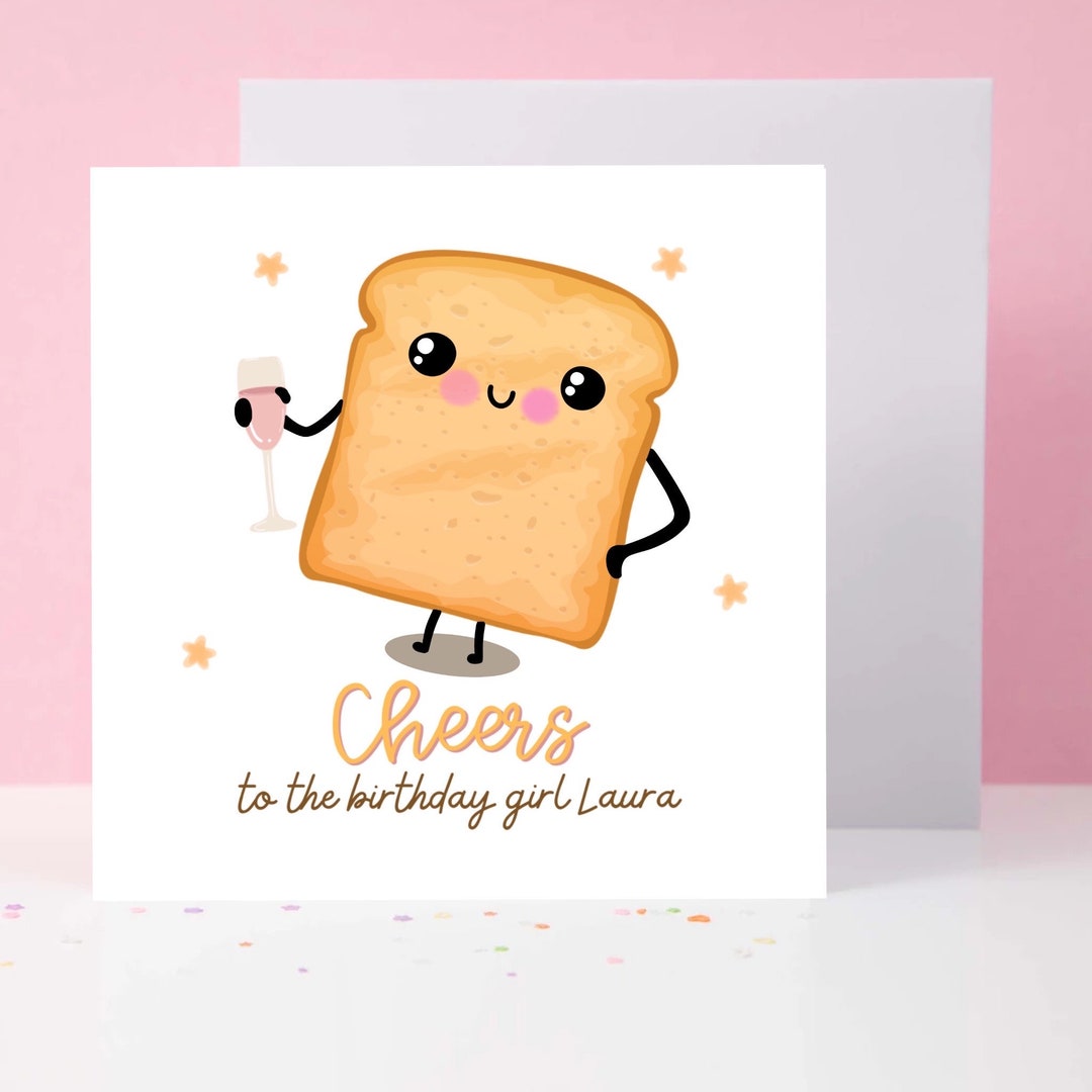 Cute Personalised Toast Cheers Birthday Card, Cheers to Your Birthday ...