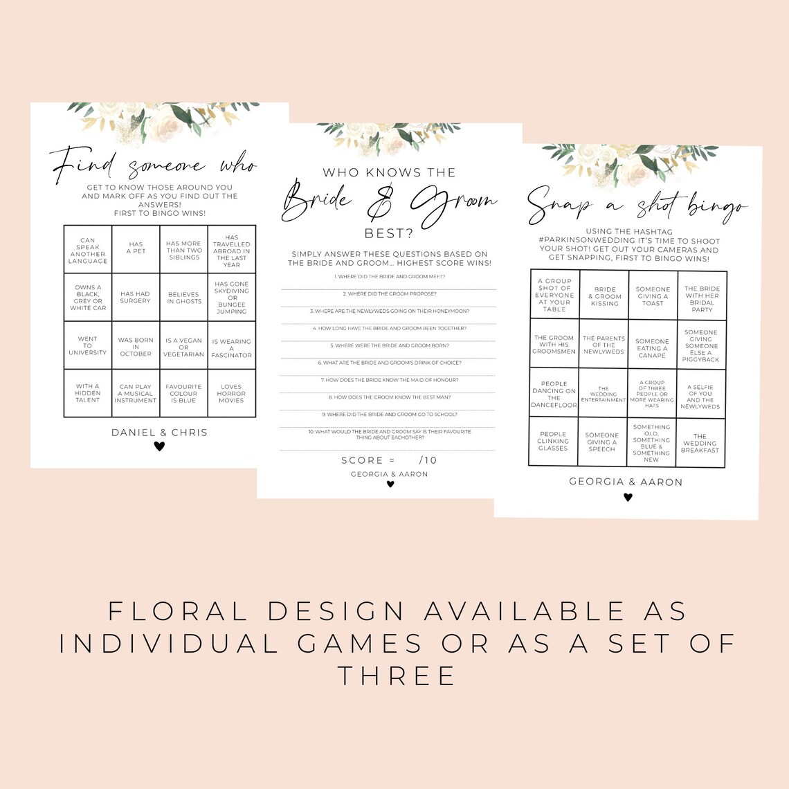 Wedding Table Games Personalised Wedding Activity Cards Ice | Etsy