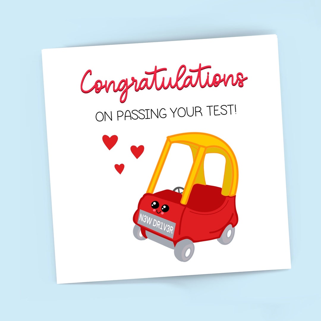 Congratulations Passed Your Test Card, New Driver, Cute Car Gift ...