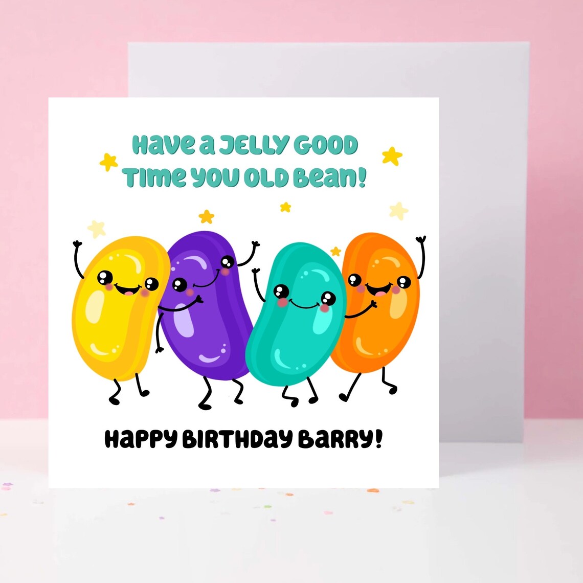 Jelly Bean Birthday Card, Personalised Old Bean Card, Funny Colourful ...