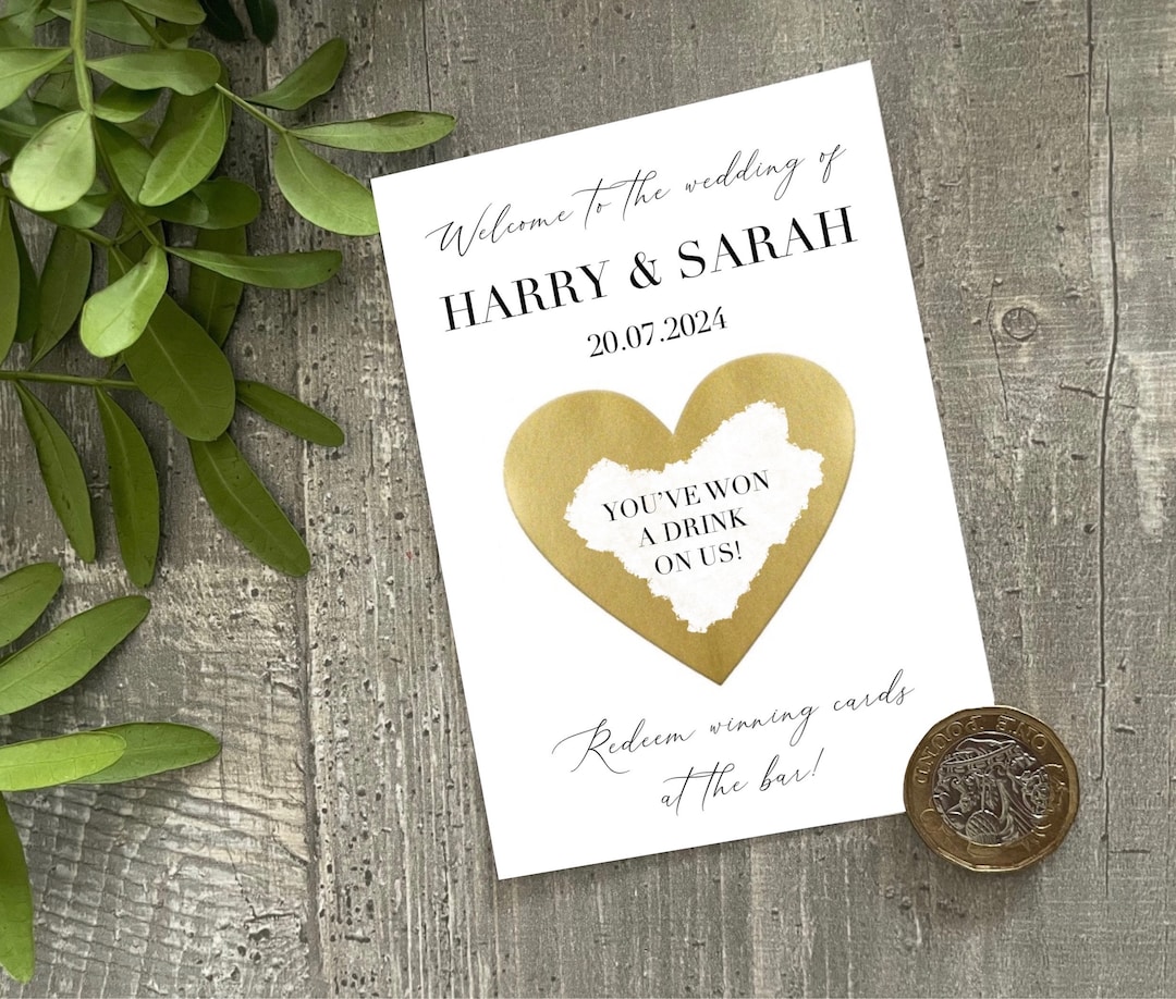 Personalised Wedding Scratch Card, Win a Drink, Scratch for Your Prize ...