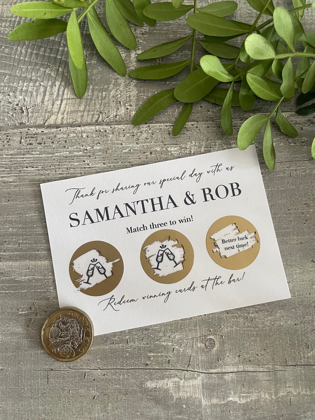 Personalised Wedding Scratch Card, Win a Drink, Scratch for Your Prize ...