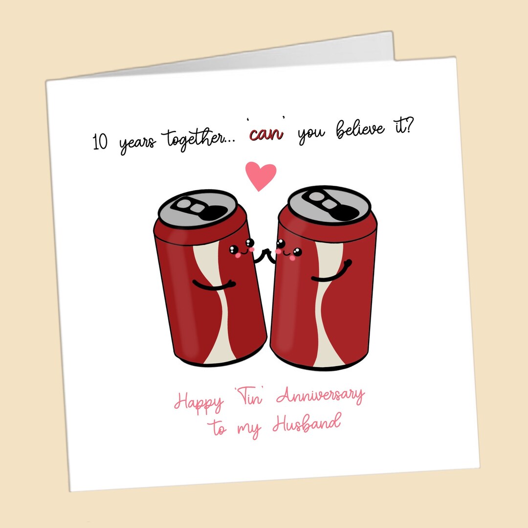 Tenth Wedding Anniversary Card Tin Anniversary Can Husband Etsy