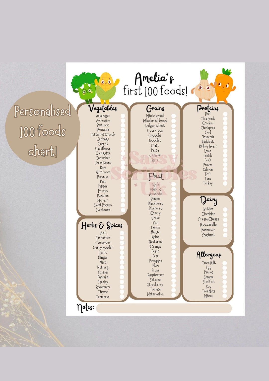 Personalised 100 First Foods Baby Led Weaning Chart, Checklist, Baby ...