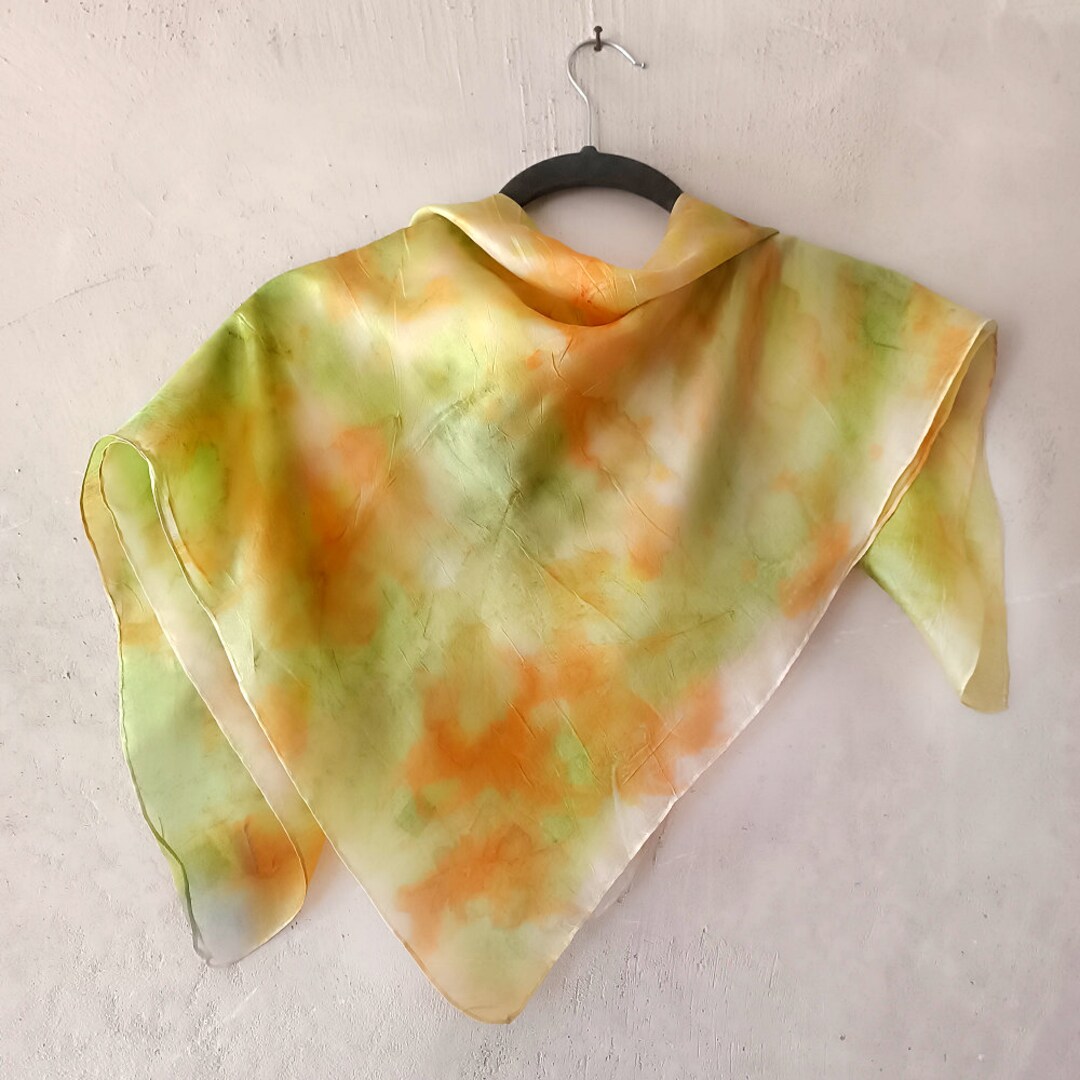 Soft Oak Leaves Motive, Light Green Color Scarf, Small Natural Silky ...