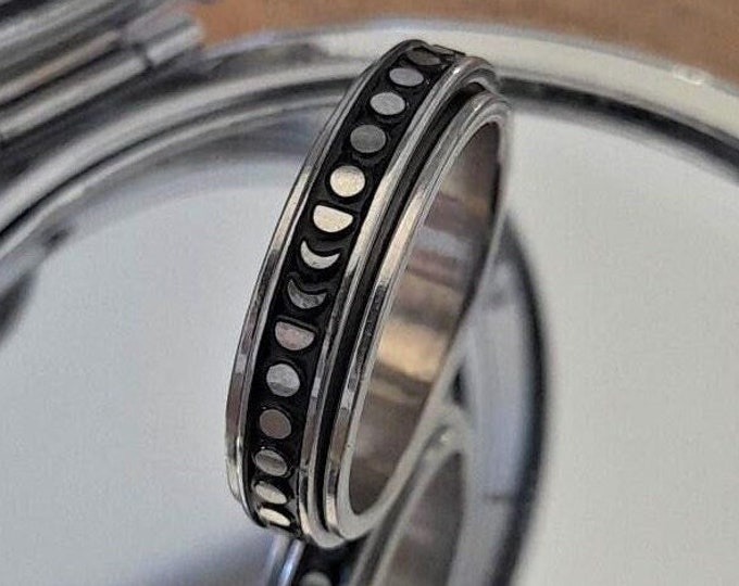 Moon Phase Spinner Ring Made in 925 Sterling Silver, Celestial Ring ...