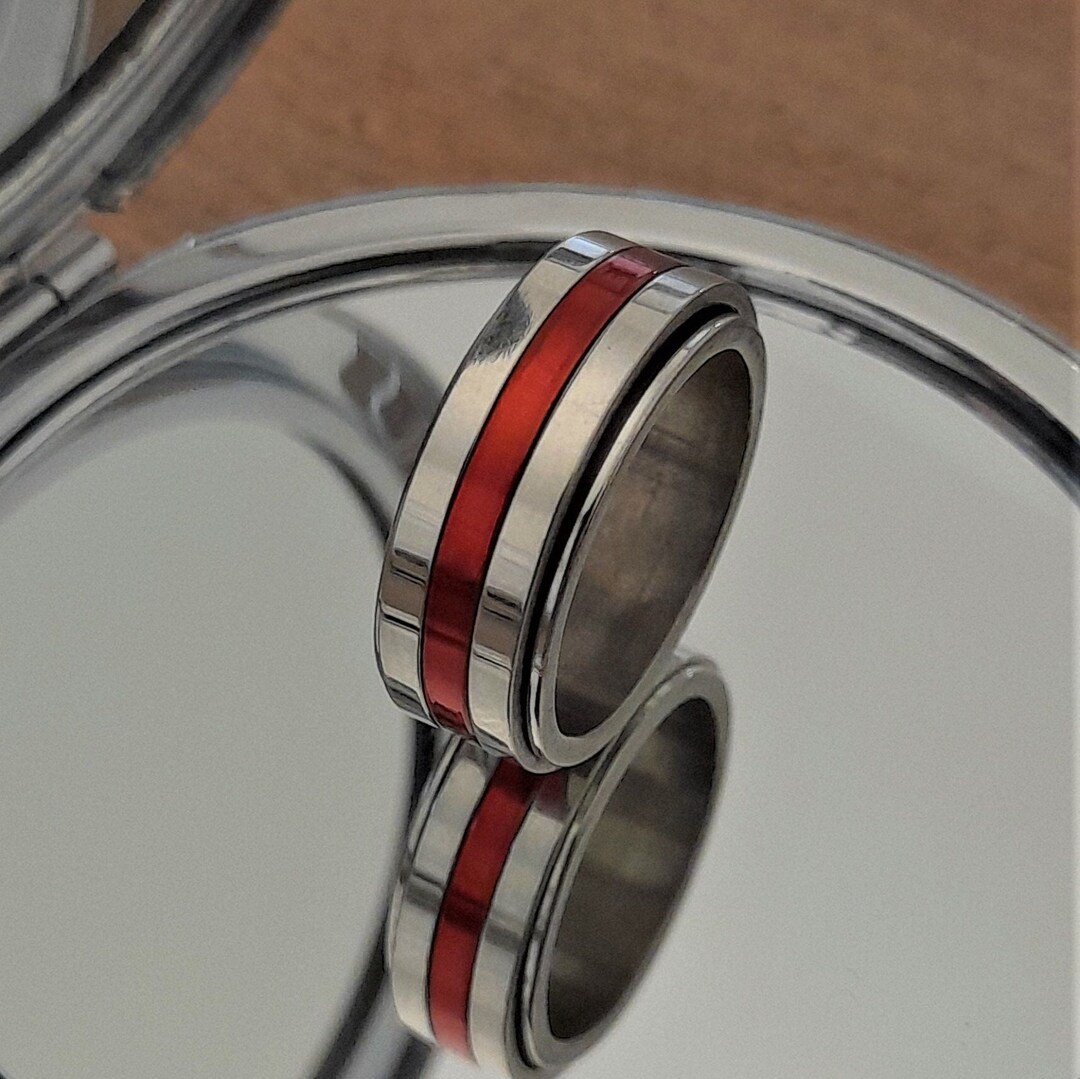 Spinner Ring Red Stripe, Anxiety Rings, Worry Ring ,rotating Ring ...