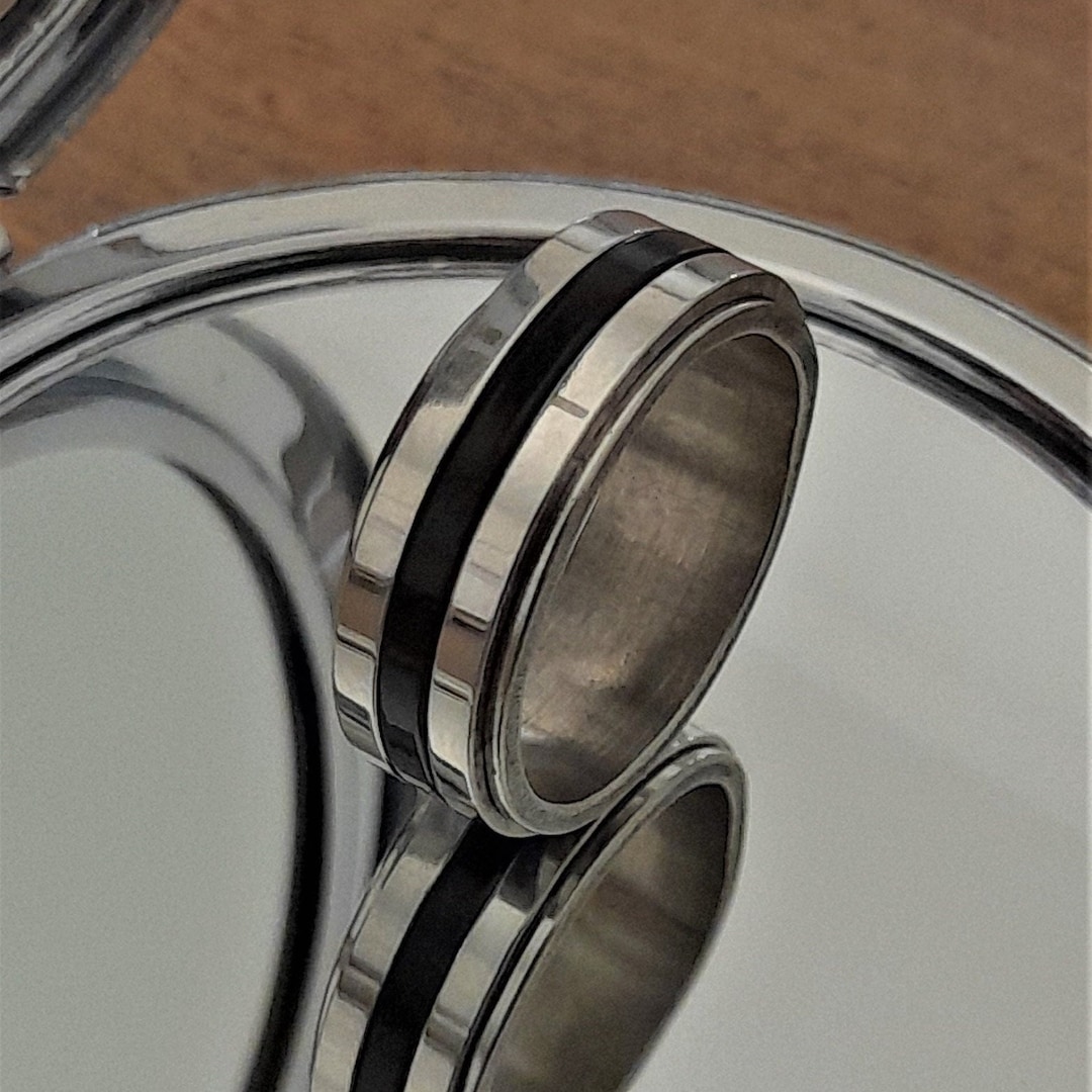 Spinner Ring Black Stripe, Anxiety Ring, Meditation Ring, Rotating Ring ...