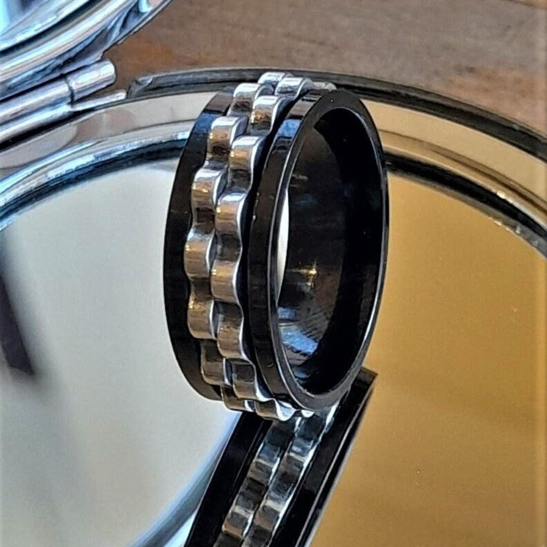 Spinner Ring Cog Gear Rotating Center Black & Steel, Anxiety Ring ...