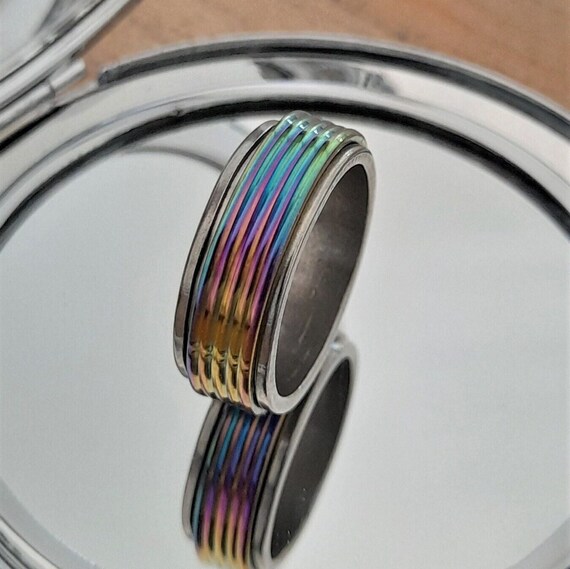 Spinner Ring Rainbow Anxiety Ring Meditation Ring Rotating - Etsy