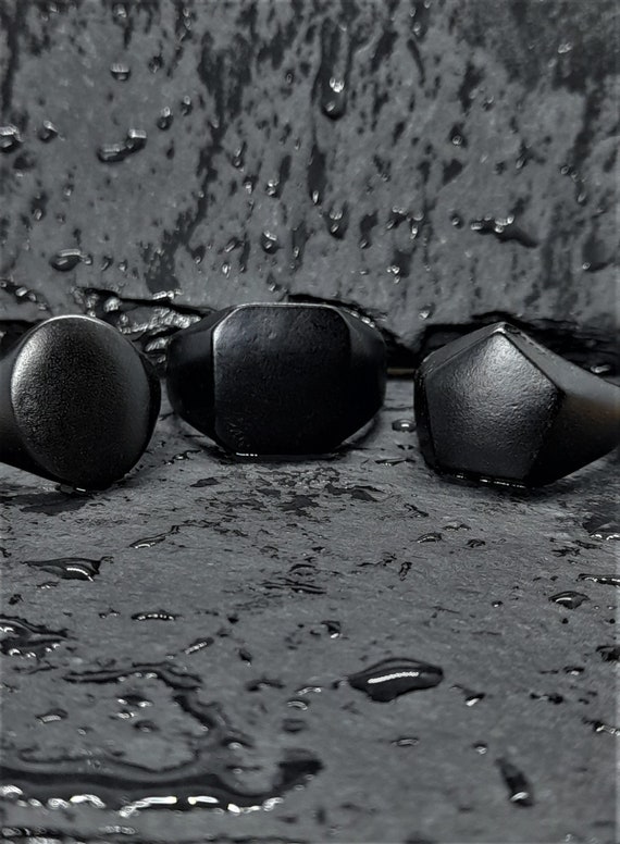 Mens Black Ring Smooth Black Geometric Ring Signet Rings | Etsy