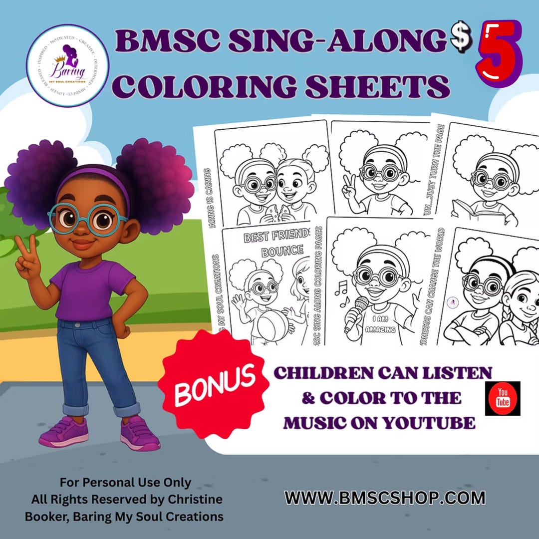 BMSC Sing-along Coloring Sheets, Affirmation Songs for Girls (digital ...