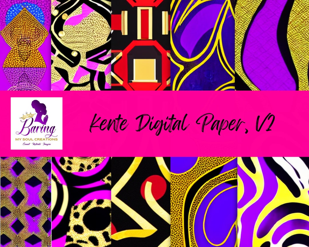 Kente Digital Paper, V2/set of 10 PNG Files/canva Template/digital Black Art for Personal or ...