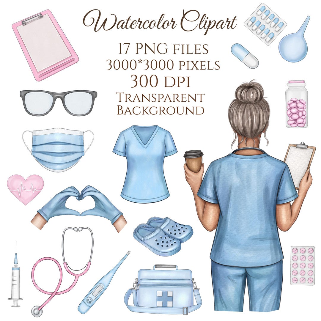Watercolor Nurse Clipart Set | Medical Worker PNG Bundle | Healthcare ...
