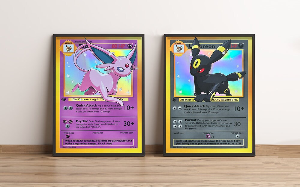 Art Print Umbreon & Espeon Bundle: Giant Pokemon Card Holographic Print ...