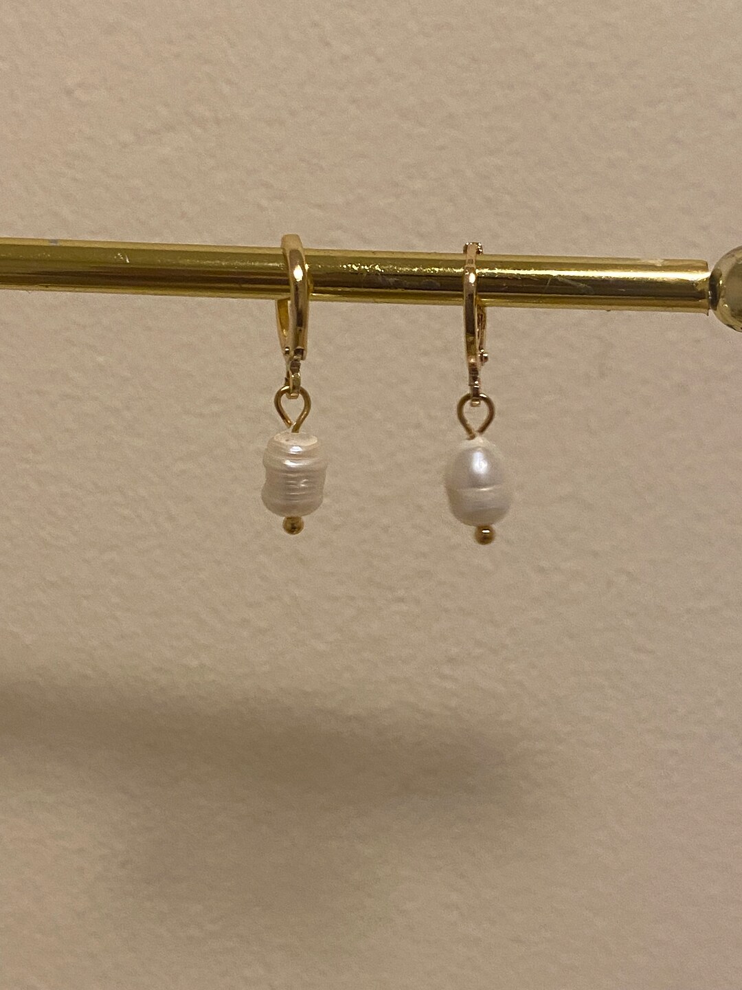 Gold Plated Huggie Hoops Fresh Water Pearl Hoop Earrings Gold Hoop ...