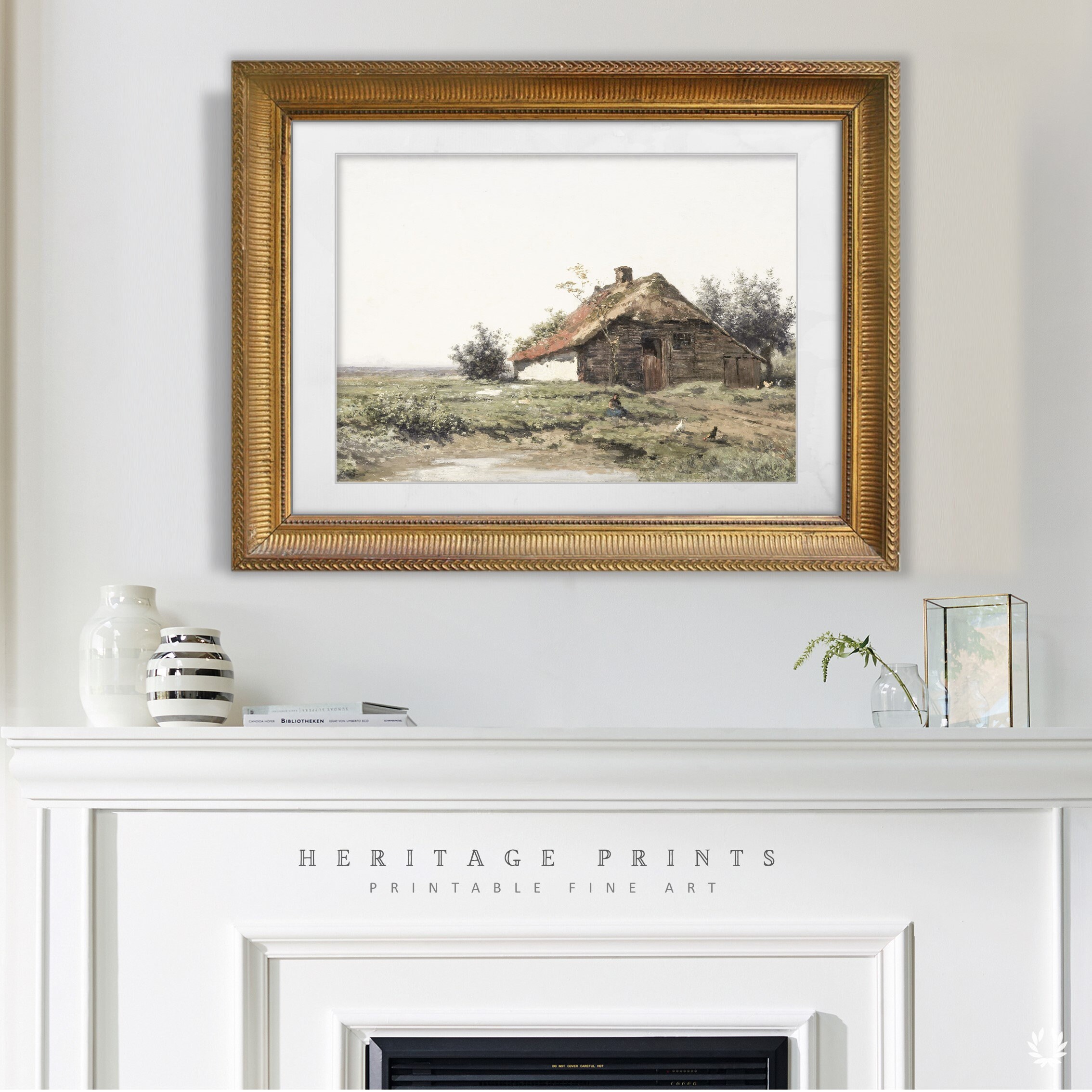 Cottage Wall Art Print, Barn Decor, Rustic Farmhouse Landscape, Muted ...