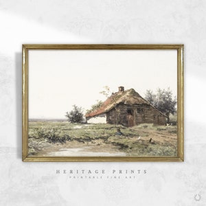 Cottage Wall Art Print, Barn Decor, Rustic Farmhouse Landscape, Muted ...