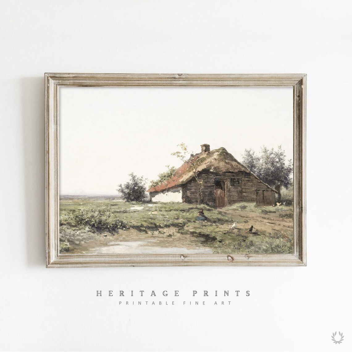 Cottage Wall Art Print, Barn Decor, Rustic Farmhouse Landscape, Muted ...