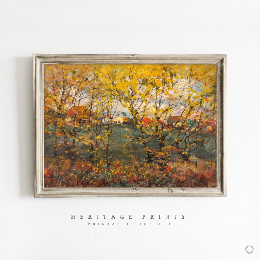 Fall Autumn Foliage Landscape, Printable Vintage Watercolor Painting ...