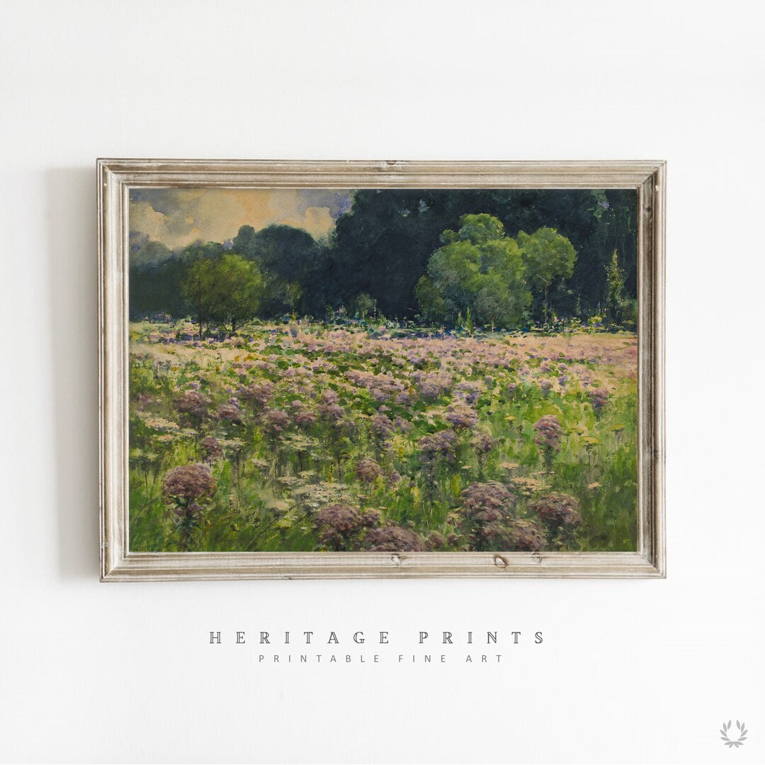 Vintage Flowers Field Print, Printable Antique Oil Painting, Rustic ...