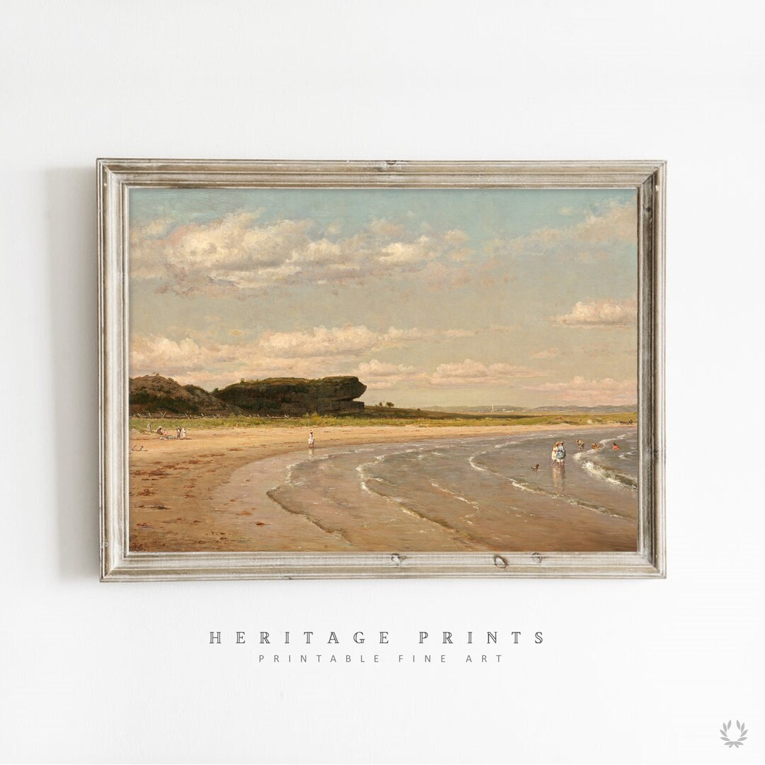 Vintage Beach Landscape Painting, Retro Seaside Summer Printable Decor ...
