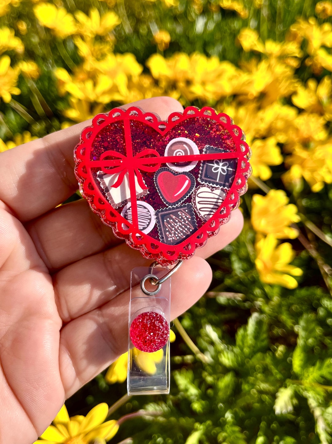 Valentines Day Badge Reel, Chocolate Box Badge Reel, Shaker Badge Reel ...