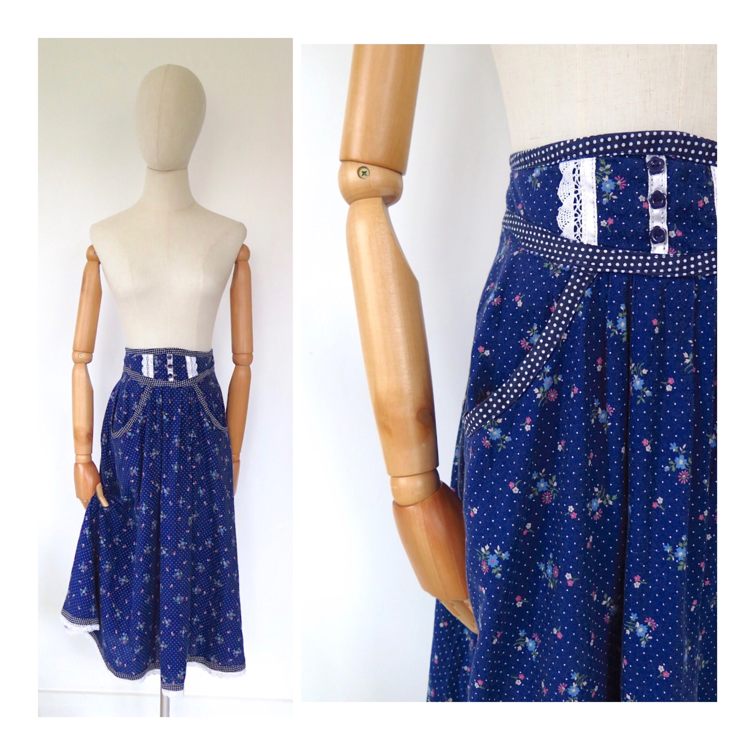 Vintage 1970s Jessica's Gunnies Gunne Sax Blue Patterned Prairie Midi ...