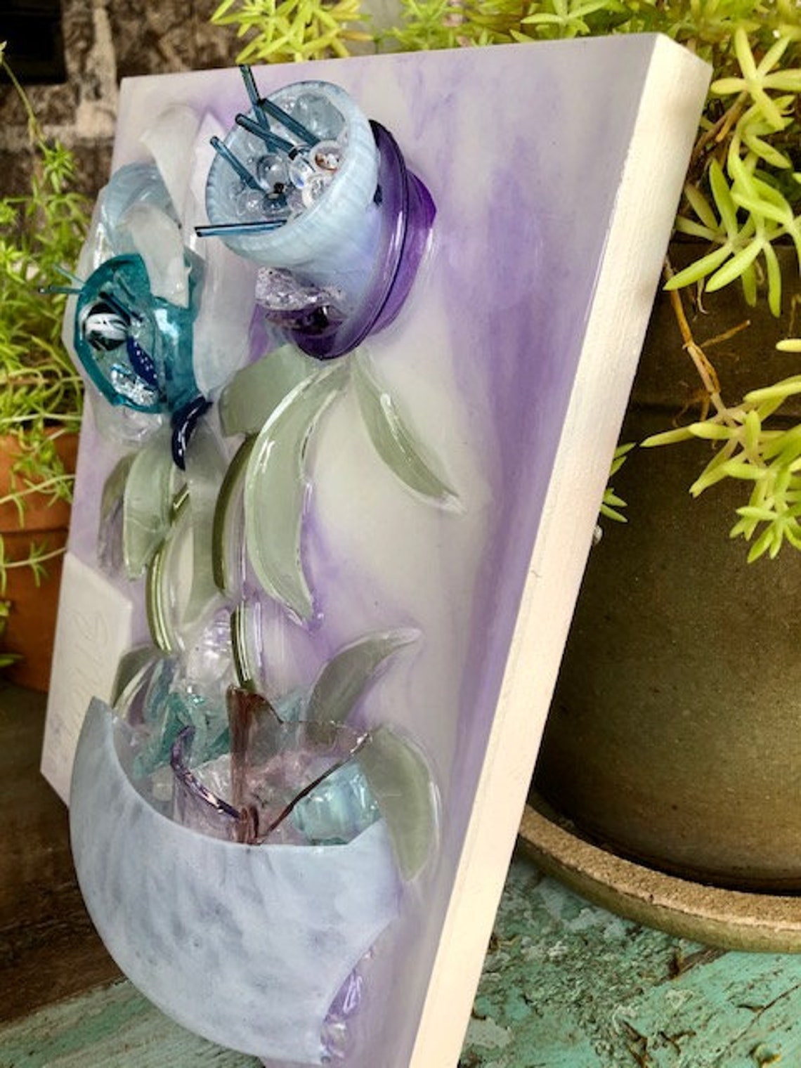 Crushed Glass Art Resin Art Recycled Glass Art Abstract Etsy