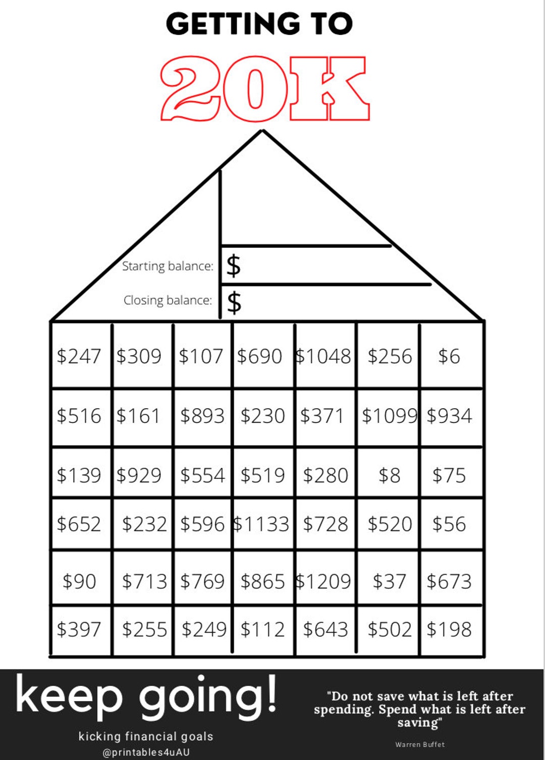 20000 Savings Printable Budget House 20k - Etsy
