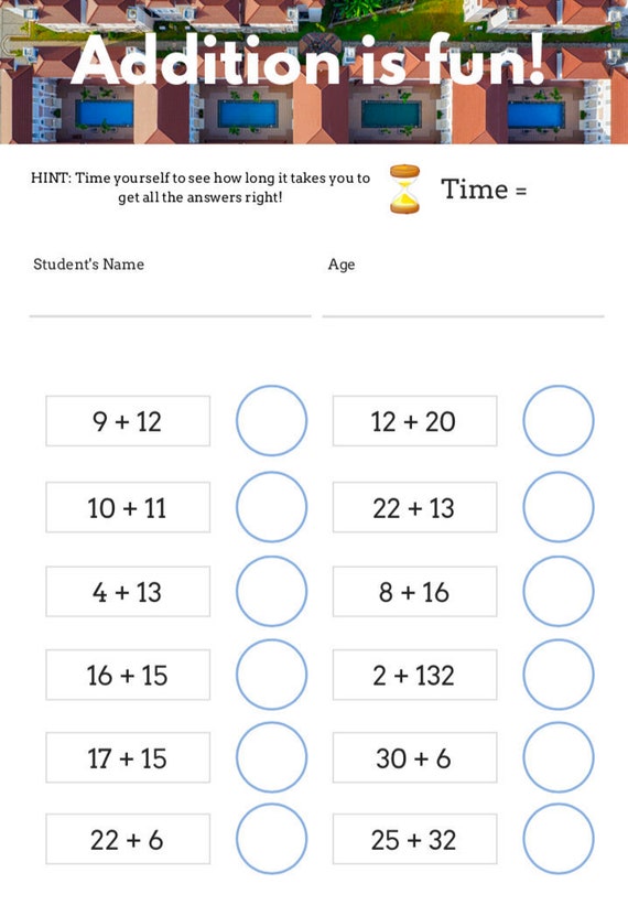 Addition Worksheet Minecraft Theme 5-10 years old | Etsy