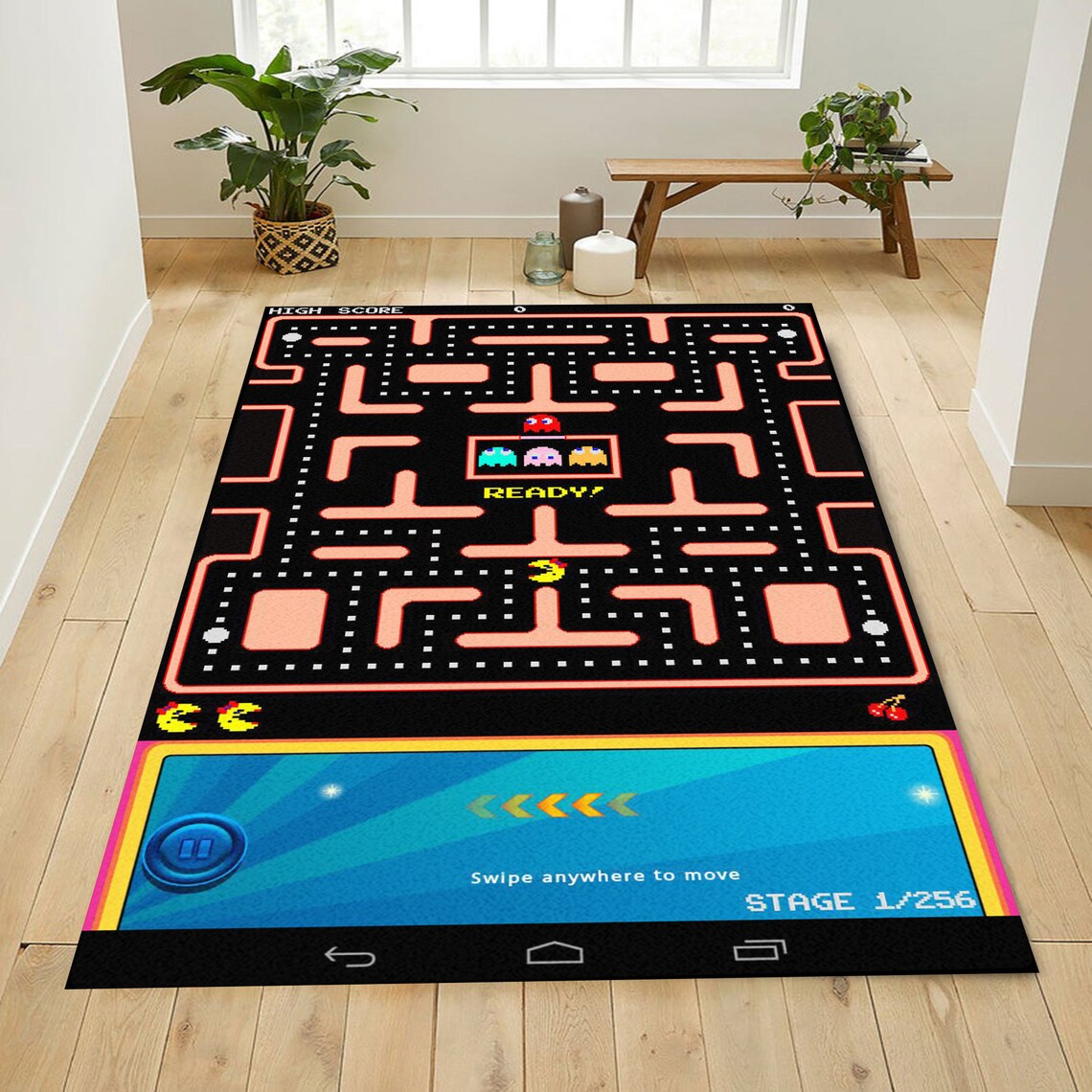 Arcade Ms Pac-Man Retro Gaming Area Rug Game Room Decorative | Etsy