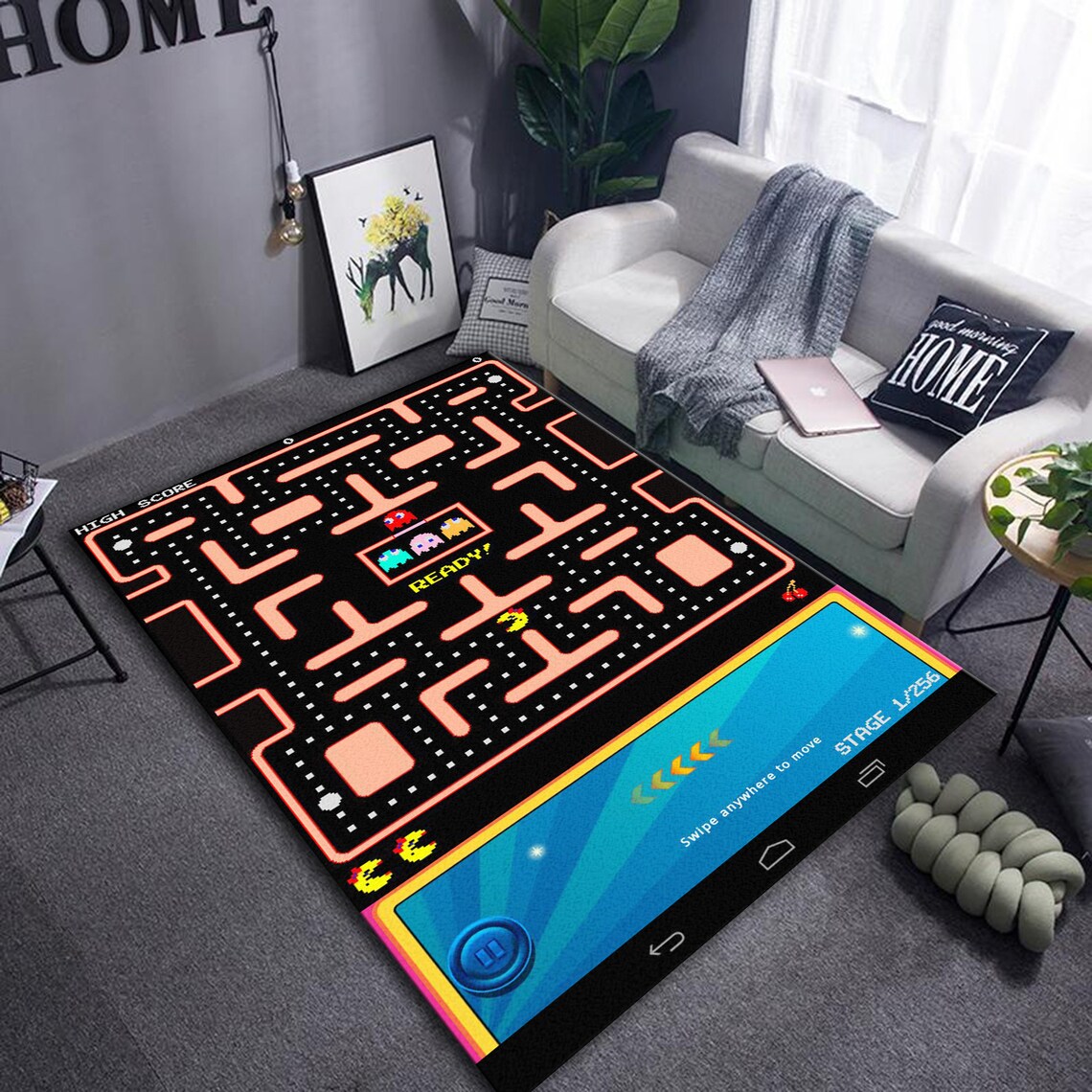 Arcade Ms Pac-Man Retro Gaming Area Rug Game Room Decorative | Etsy
