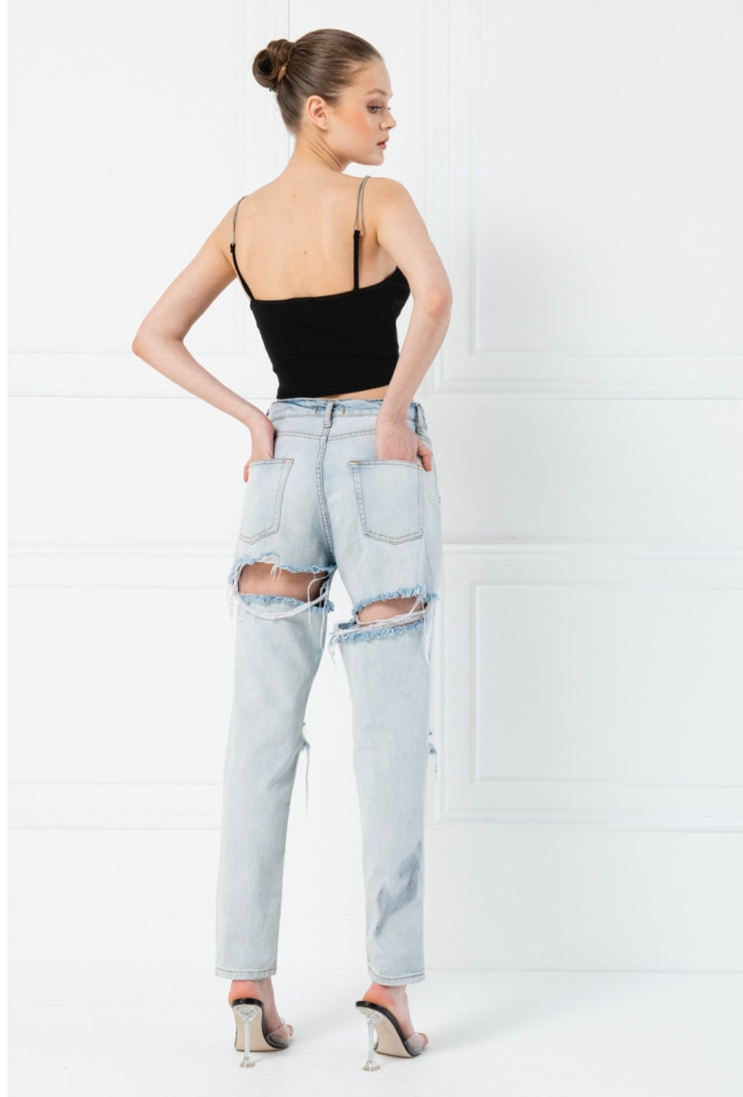 Butt Cut High Waisted Ripped Jeans - Etsy