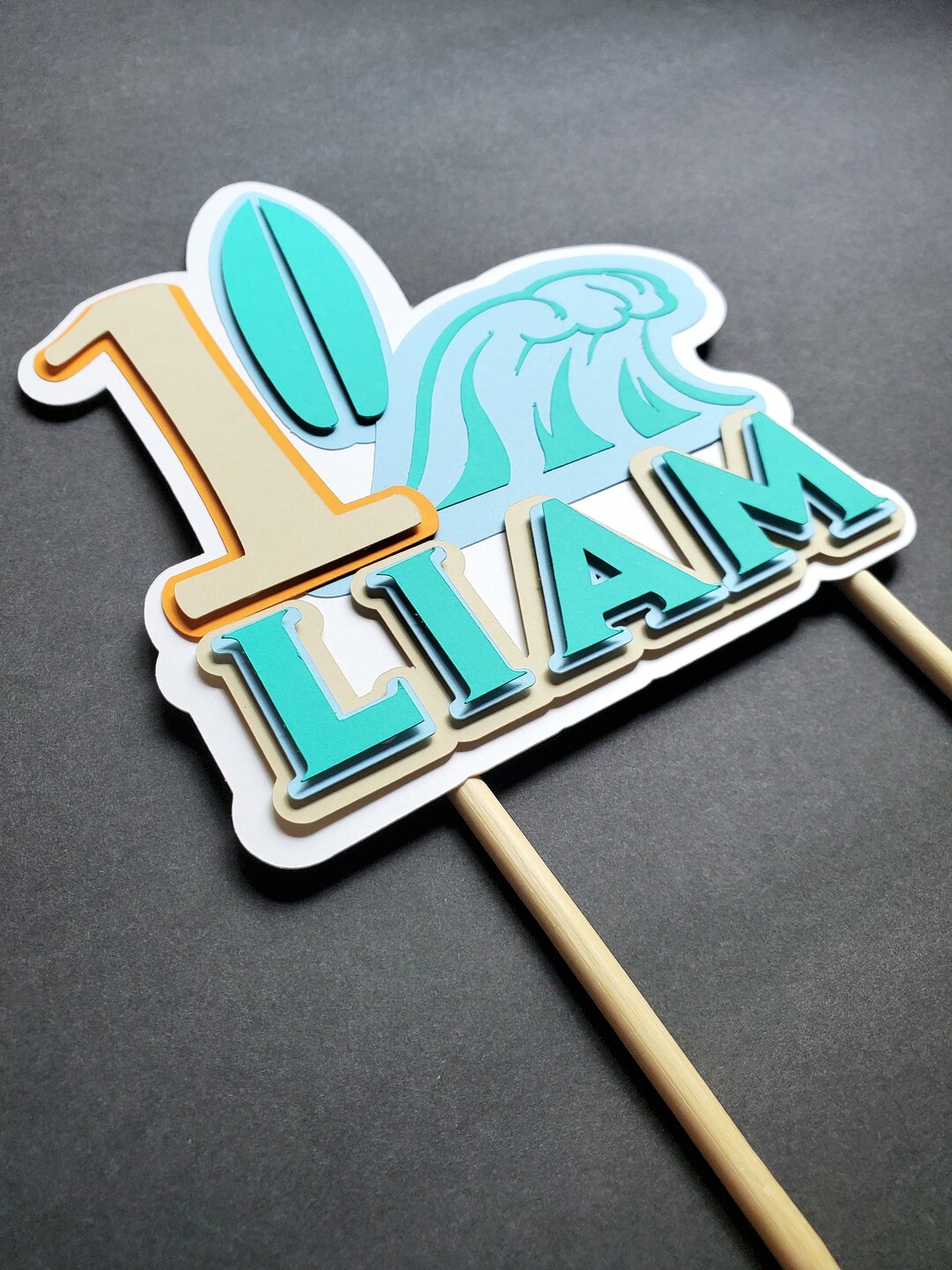 Surf and Wave Themed Birthday 3D Cake Topper With Name and Age - Etsy